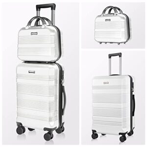 GigabitBest 20" Carry-On Luggage & 14" Cosmetic Bag, Lightweight ABS+PC Carrying Case with TSA Lock, Luggage Sets 2 Piece with Swivel Wheels (White, 20"/14" Carry-On)