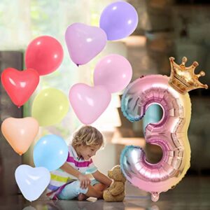 40-Inch Rainbow Gradient Number 3 Crown Balloons Set, 3rd Birthday Decorations, 3rd Birthday Balloons for 3th Anniversary decorations. (birthday balloon 3)