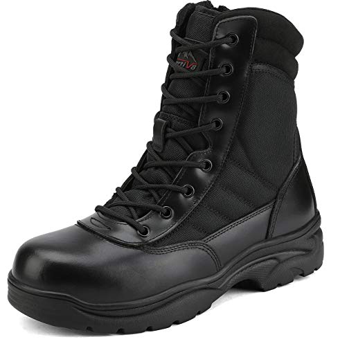 NORTIV 8 Mens Steel Toe Work Boots Safety Industrial Anti-Slip Tactical Boots Size 11 Wide Trooper-Steel-W, Black-t