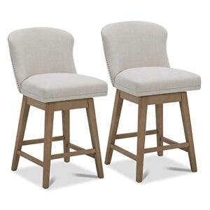 chita counter height swivel barstools, upholstered performance fabric bar stools set of 2, 26" seat height, linen