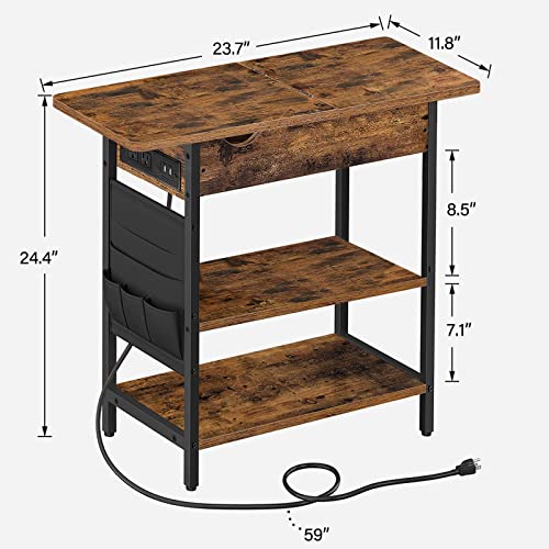 TUTOTAK End Table with Charging Station, Side Table with Storage, Flip Top Bedside Table with USB Ports and Outlets, Nightstand for Small Spaces, Sofa Table TB01BB051