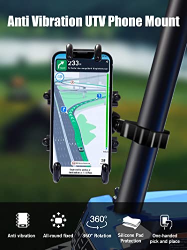 ZIDIYORUO Anti-Vibration Phone Holder for UTV/SXS Off-Road Riding, One Hand Operation Aluminum Heavy Duty Cell Phone Mount, Easy Install iPhones or 4.7"-7.1" Cell Phones on 1.75"-2" Roll Cage