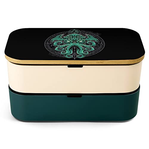 Cthulhu Bento Lunch Box Leak-Proof Bento Box Food Containers with 2 Compartments for Offce Work Picnic Green-Style