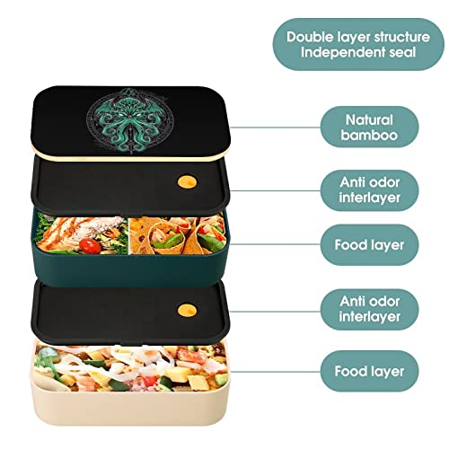 Cthulhu Bento Lunch Box Leak-Proof Bento Box Food Containers with 2 Compartments for Offce Work Picnic Green-Style