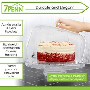 7Penn Clear Acrylic Cake Stand with Dome Cover Lid - 12in Multi-Function Cake Plate Serving Platter and Punch Bowl Set