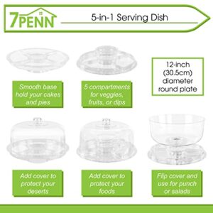 7Penn Clear Acrylic Cake Stand with Dome Cover Lid - 12in Multi-Function Cake Plate Serving Platter and Punch Bowl Set