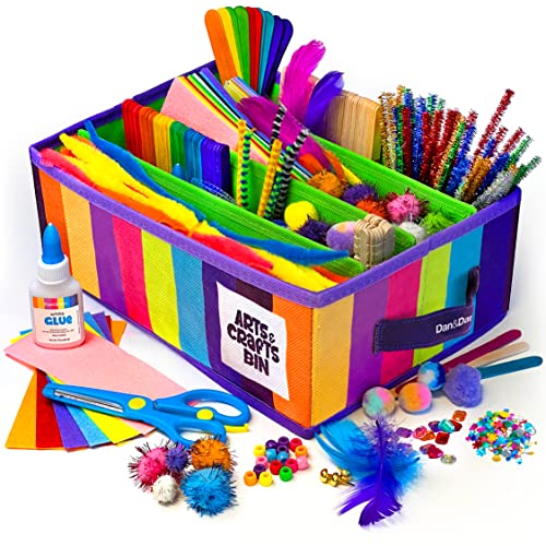 Dan&Darci Arts & Crafts Supplies Kit for Kids and Toddlers - with Storage Bin - Kid & Toddler Art & Craft Set Ages 3, 4, 5, 6, 7 & 8 Years Old - Crafting Materials Box Kits for School or Gift