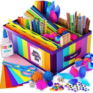 Dan&Darci Arts & Crafts Supplies Kit for Kids and Toddlers - with Storage Bin - Kid & Toddler Art & Craft Set Ages 3, 4, 5, 6, 7 & 8 Years Old - Crafting Materials Box Kits for School or Gift