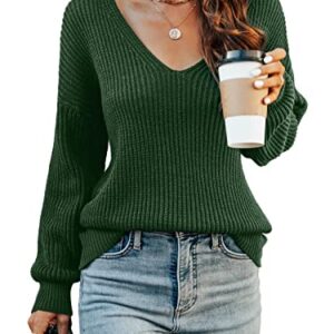 CUPSHE Women's Casual V Neck Sweater Fall Knit Oversize Fitted Pullover with Long Sleeves, Green S