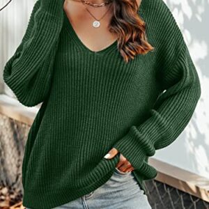 CUPSHE Women's Casual V Neck Sweater Fall Knit Oversize Fitted Pullover with Long Sleeves, Green S