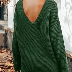 CUPSHE Women's Casual V Neck Sweater Fall Knit Oversize Fitted Pullover with Long Sleeves, Green S