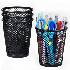 happyhapi mesh pen holder 4pcs, black pen holder for desk, pencil holder for desk, metal pencil cup, pen cup for desk, mesh pen pencil organizer for desk, ideal for office, school, home