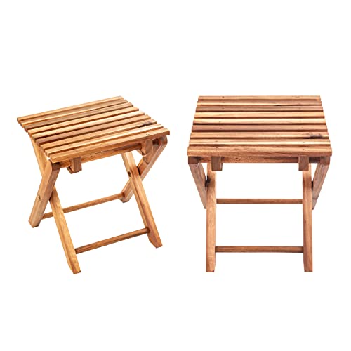 TIMBERHOLM Pack of 2 Folding Side Tables Outdoor for Patio, Small Folding Table, Outdoor Table Small, Teak Table Outdoor, Foldable Table, Small Patio Side Table, Natural (Square)