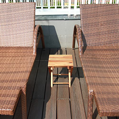 TIMBERHOLM Pack of 2 Folding Side Tables Outdoor for Patio, Small Folding Table, Outdoor Table Small, Teak Table Outdoor, Foldable Table, Small Patio Side Table, Natural (Square)