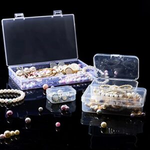 Jutieuo 24 Pack Mixed Sizes Rectangular Mini Plastic Containers Clear Plastic Storage Boxes with Hinged Lids and Labels Empty Beads Organizers for Small Items Art Craft Jewelry Projects