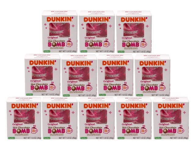 Dunkin Original Hot Chocolate BOMB, 12 Pack, Melting Belgian Milk Chocolate Ball Filled with Mini Marshmallows, Pack of 12 Hot Cocoa Treats by Frankford Candy