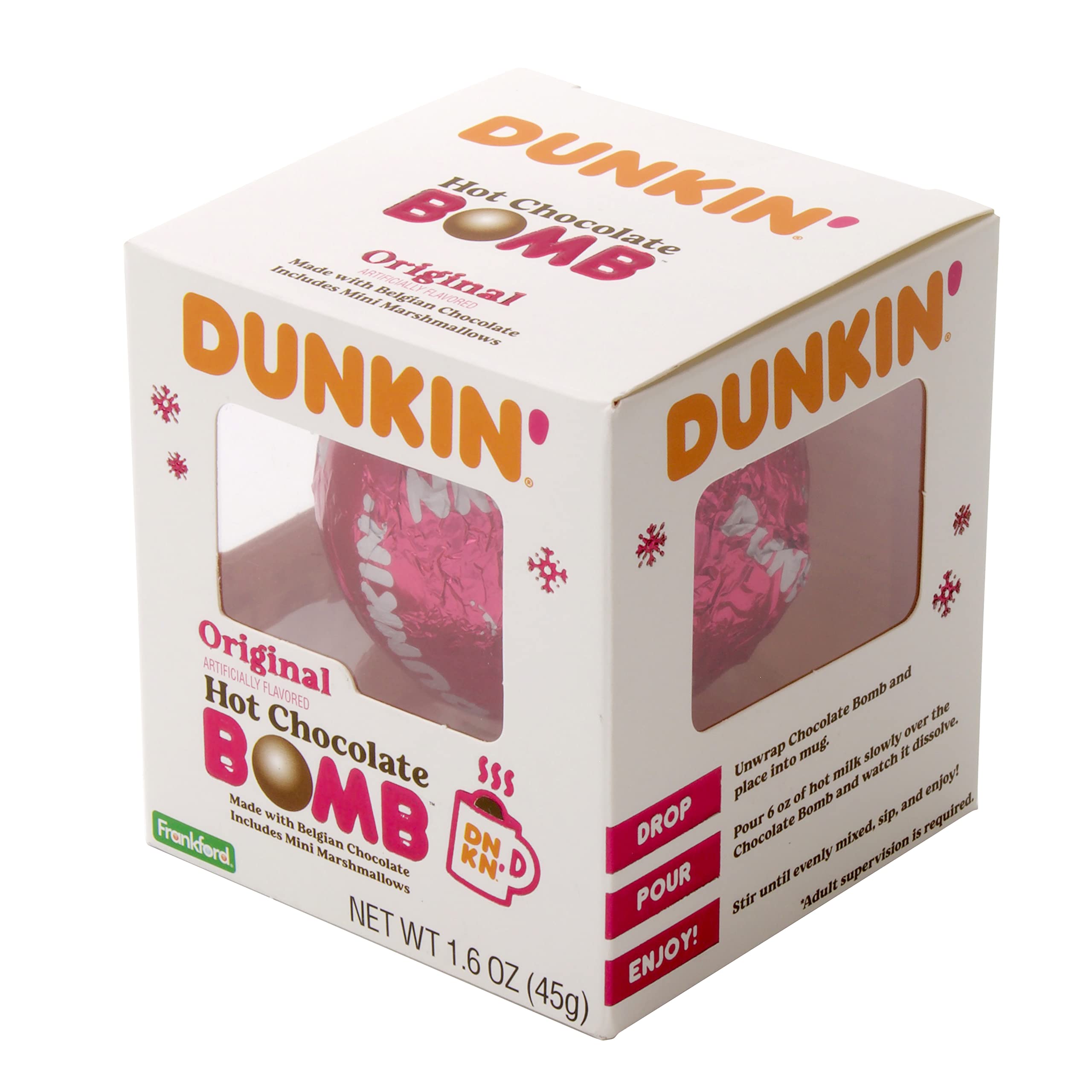 Dunkin Original Hot Chocolate BOMB, 12 Pack, Melting Belgian Milk Chocolate Ball Filled with Mini Marshmallows, Pack of 12 Hot Cocoa Treats by Frankford Candy