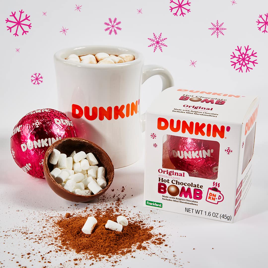 Dunkin Original Hot Chocolate BOMB, 12 Pack, Melting Belgian Milk Chocolate Ball Filled with Mini Marshmallows, Pack of 12 Hot Cocoa Treats by Frankford Candy