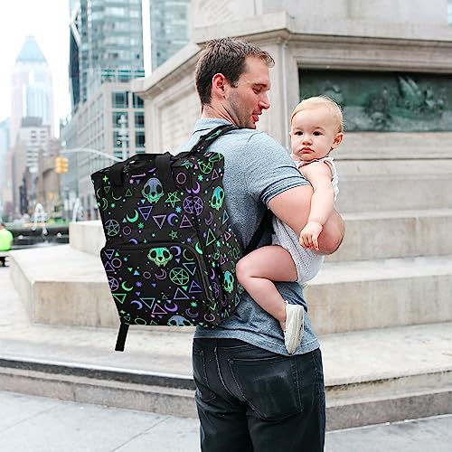 MNSRUU Diaper Bag Magic Skulls Diaper Bag Backpack Multifunction Travel Diaper Bag Tote Large Capacity Diaper Changing Backpacks for Moms Dads