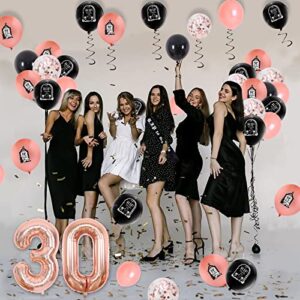 kreat4joy Rip Twenties 30th Birthday Party Decorations for Women, Black and Rose Gold Balloon Garland Death to My Twenties Banner Rip to My 20s Sash Number 30 Foil Balloons for 30th Birthday Party