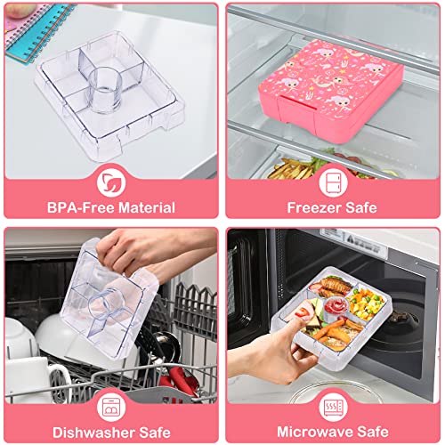 Bento Lunch Box Set With 10oz Soup Thermo, Leak-proof Lunch Containers with 4 Compartment, Kids Hot Thermo Food Jar/Insulation Lunch Bag, Food Containers for School（Mermaid）