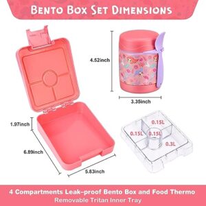 Bento Lunch Box Set With 10oz Soup Thermo, Leak-proof Lunch Containers with 4 Compartment, Kids Hot Thermo Food Jar/Insulation Lunch Bag, Food Containers for School（Mermaid）