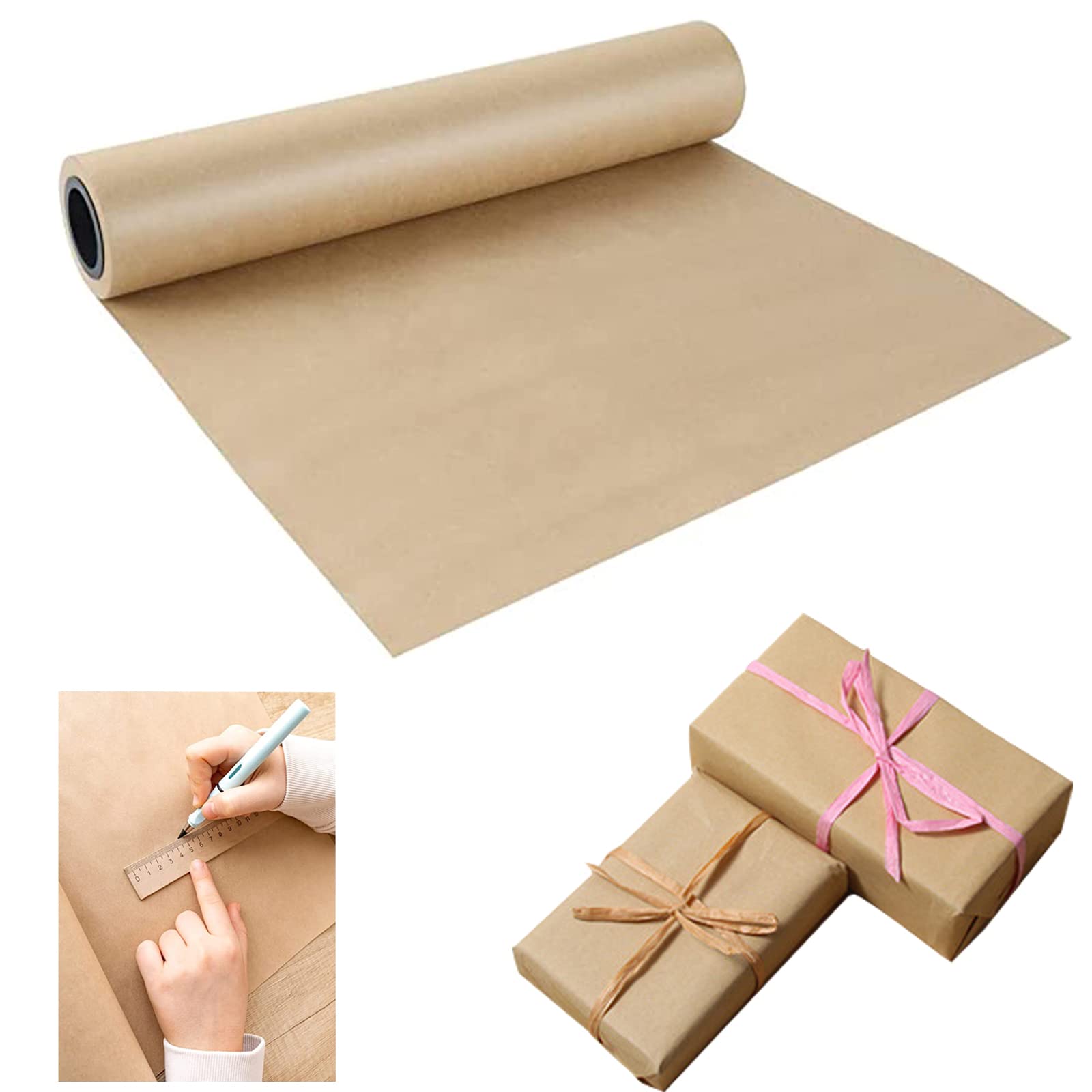 Shinok Brown Kraft Paper Roll - 15" x 33'(400 ") Brown Wrapping Paper for Packing Moving Small Craft Paper Roll for Gift Wrapping, Art