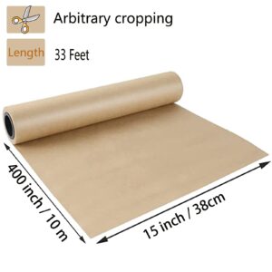 Shinok Brown Kraft Paper Roll - 15" x 33'(400 ") Brown Wrapping Paper for Packing Moving Small Craft Paper Roll for Gift Wrapping, Art