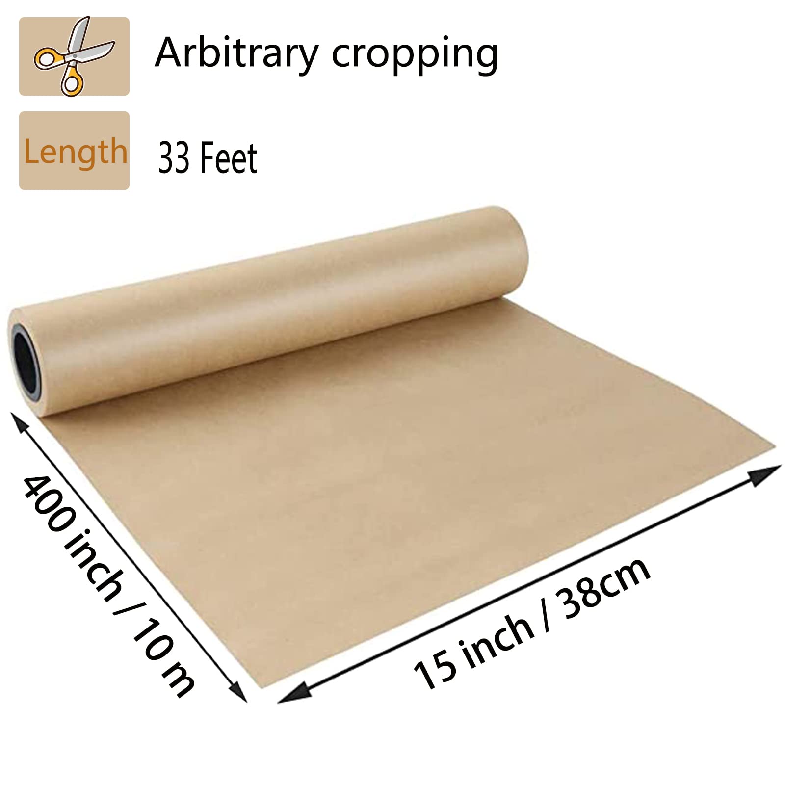 Shinok Brown Kraft Paper Roll - 15" x 33'(400 ") Brown Wrapping Paper for Packing Moving Small Craft Paper Roll for Gift Wrapping, Art