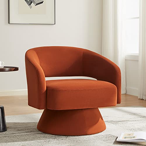 CHITA Swivel Accent Chair Armchair, Velvet Barrel Chair for Living Room Bedroom, Burnt Orange