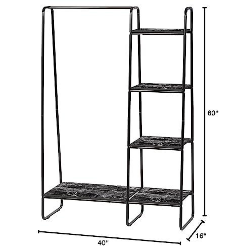 IRIS USA Garment Rack, 5-Shelves, Clothes Racks for Closet Organization, Plant Stand, Marble Black