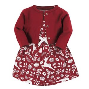 touched by nature baby girl's organic cotton dress and cardigan, red winter folk, 9-12 months