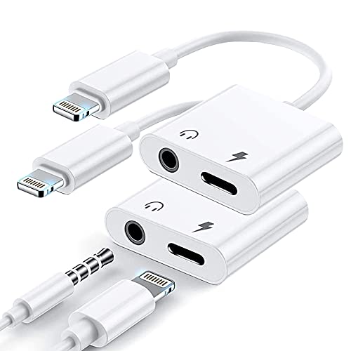 [Apple MFi Certified] iPhone Headphones Adapter, 2 Pack Lightning to 3.5mm Headphone/Earphone Aux Audio + Charge Jack Adapter Dongle Splitter Compatible with iPhone 14 13 12 11 XS XR X 8 7 6 iPad