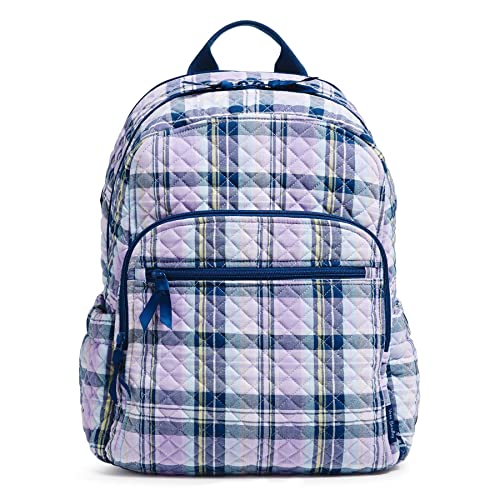 Vera Bradley Women's Cotton Campus Backpack, Amethyst Plaid - Recycled Cotton, One Size