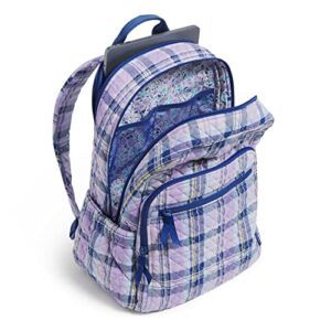 Vera Bradley Women's Cotton Campus Backpack, Amethyst Plaid - Recycled Cotton, One Size