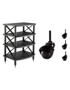 pangea audio vulcan rack and casters bundle carbon fiber vinyl x-brace four shelf audio rack media stand components cabinet and casters set of 4