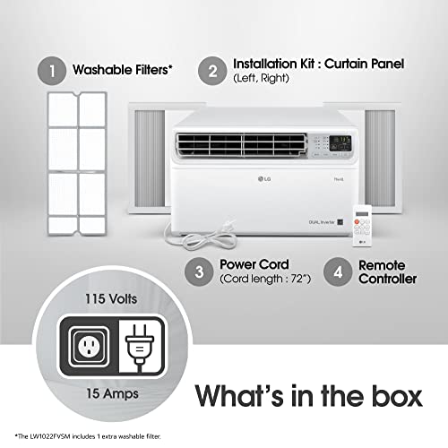 LG 10000 BTU Window Air Conditioners [2023 New] Dual Inverter Remote WiFi Enabled App Ultra-Quite Washable Filter Cools 450 Sq.Ft AC Unit air conditioner Easy Install White LW1022FVSM