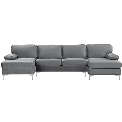 Casa AndreaMilano Modern Large Velvet Fabric U-Shape Sectional Sofa, Double Extra Wide Chaise Lounge Couch