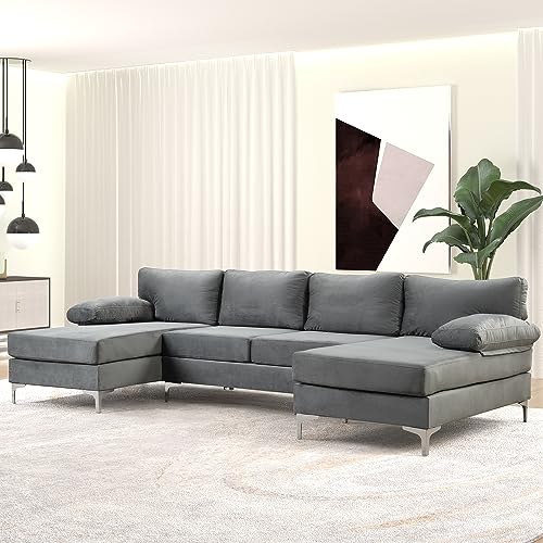 Casa AndreaMilano Modern Large Velvet Fabric U-Shape Sectional Sofa, Double Extra Wide Chaise Lounge Couch