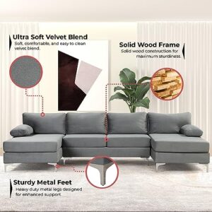 Casa AndreaMilano Modern Large Velvet Fabric U-Shape Sectional Sofa, Double Extra Wide Chaise Lounge Couch