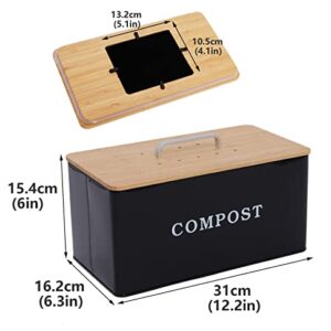 Gdfjiy Compost Bin Kitchen, Indoor Compost Bucket, Rectangle Compost Bin with Wooden Lid, 2 Gallon Capacity for Home Compost Tumbler, Kitchen Waste Garbage Can, Includes 4 Charcoal Filters (Black)