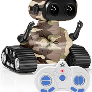 WeWi HLTH Robot Toys, Rechargeable RC Robots for Boys, RC Robot Toys for Kids, Kids Toys with Music and LED Eyes, 3+ Years Old Boys/Girls Toys (Camo Yellow)