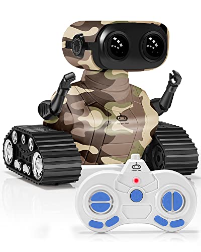 WeWi HLTH Robot Toys, Rechargeable RC Robots for Boys, RC Robot Toys for Kids, Kids Toys with Music and LED Eyes, 3+ Years Old Boys/Girls Toys (Camo Yellow)