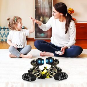 WeWi HLTH Robot Toys, Rechargeable RC Robots for Boys, RC Robot Toys for Kids, Kids Toys with Music and LED Eyes, 3+ Years Old Boys/Girls Toys (Camo Yellow)