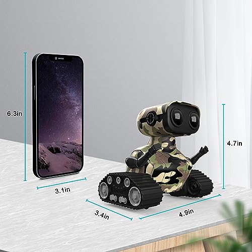 WeWi HLTH Robot Toys, Rechargeable RC Robots for Boys, RC Robot Toys for Kids, Kids Toys with Music and LED Eyes, 3+ Years Old Boys/Girls Toys (Camo Yellow)