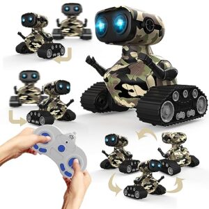 WeWi HLTH Robot Toys, Rechargeable RC Robots for Boys, RC Robot Toys for Kids, Kids Toys with Music and LED Eyes, 3+ Years Old Boys/Girls Toys (Camo Yellow)