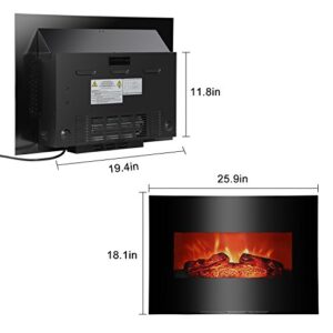 Winado 26'' Wall Mounted Electric Fireplace, Heat Adjustable, Panel Button Control, Overheating Safety Protection, Fireplace Heater for Indoor Use, Black