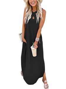 anrabess women's casual loose sleeveless beach dress criss cross slit maxi sun dresses 2023 fashion vacation outfits summer clothes resort cruise wear a453heise-xl black