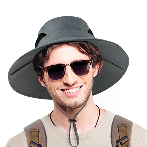 Mens Sun Hat for Men and Women Fishing Hat Wide Brim Safari Hat Waterproof Bucket Hats UV Protection Boonie Hat for Hiking Beach Garden