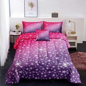 rowadalo 5 pieces purple glitter comforter set twin size galaxy starry sky bedding sets 5 pieces bed in a bag for kids teen girls ultra soft all-season girls sparkles comforter set,djt-gb5005 twin